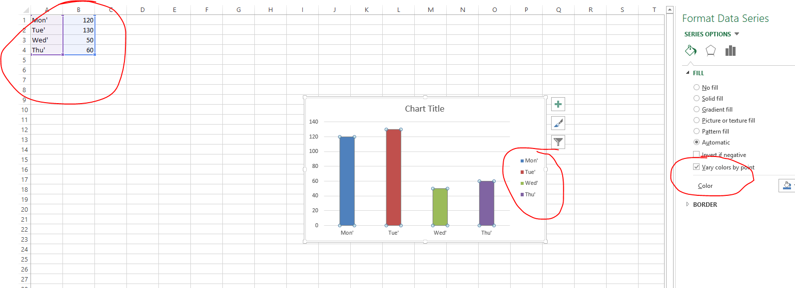 Separate legend icons and labels for each data point in a single bar chart, similar to a pie ...