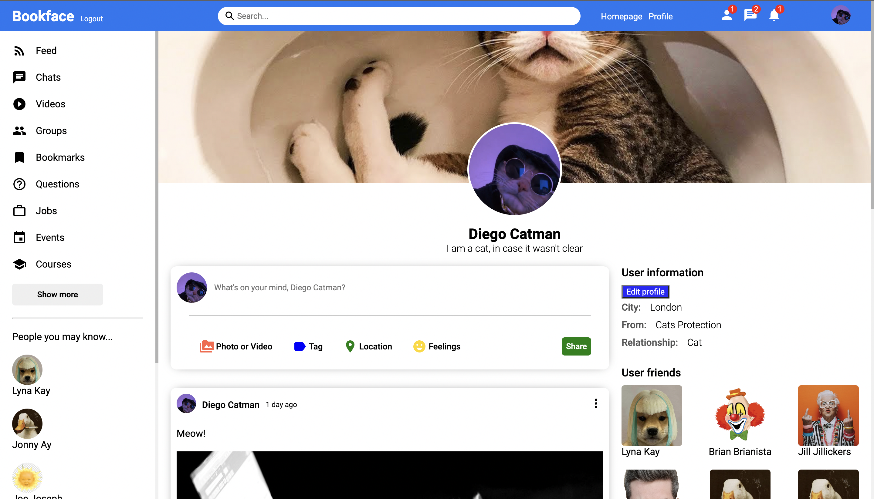 GitHub - jonnyabrams/bookface: A full stack Facebook clone using React.js, Node, Express ...