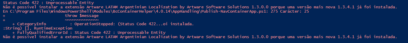 Publish-BcContainerApp error because there is a newer version of an extension · Issue #2954 ...