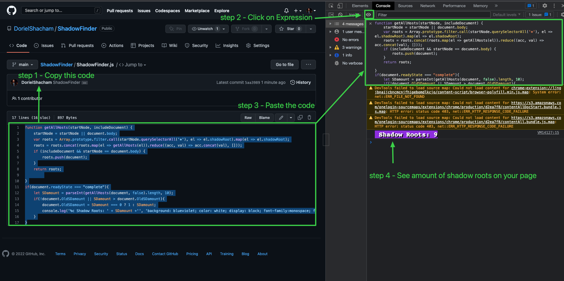 GitHub - DorielShacham/ShadowFinder: Find out how many shadow roots are on your page with 1 ...