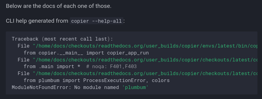 CLI help not properly generated in docs · Issue #1357 · copier-org/copier · GitHub