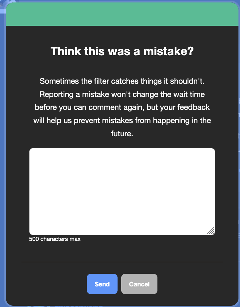[website darkmode] While reporting a filterbot mistake on studio pages ...