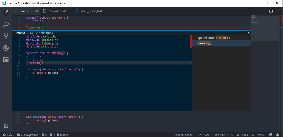 Jump to declaration has two suggestions for enum, struct and unions ...