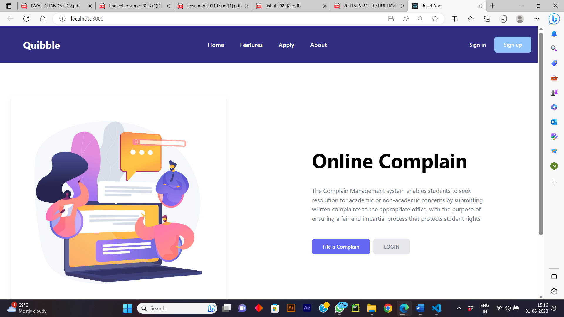 GitHub - chandakpayal/Quibble-complain-Managment-System