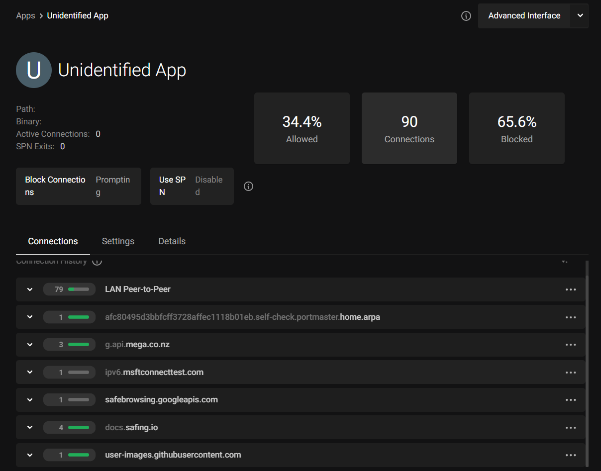 Unidentified app, which seems to be Portmaster itself. · Issue #797 · safing/portmaster · GitHub