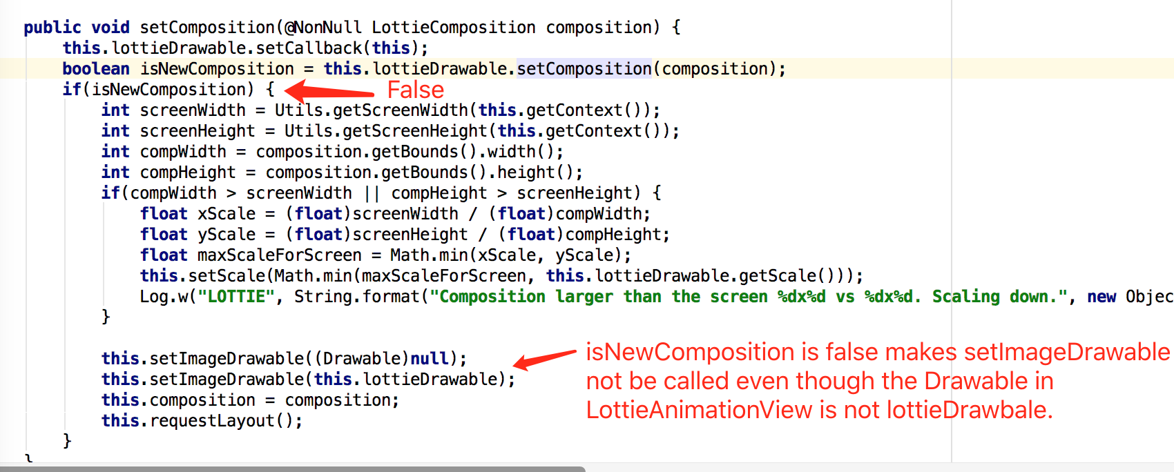 [Bug]Lottie animation being invalidate when calling setImageDrawable ...