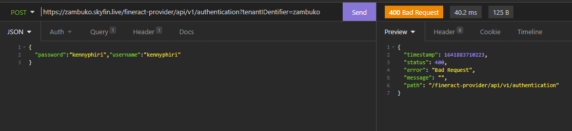 "Bad Request","message":"","path":"/fineract-provider/api/v1/self/authentication"} · Issue #1825 ...