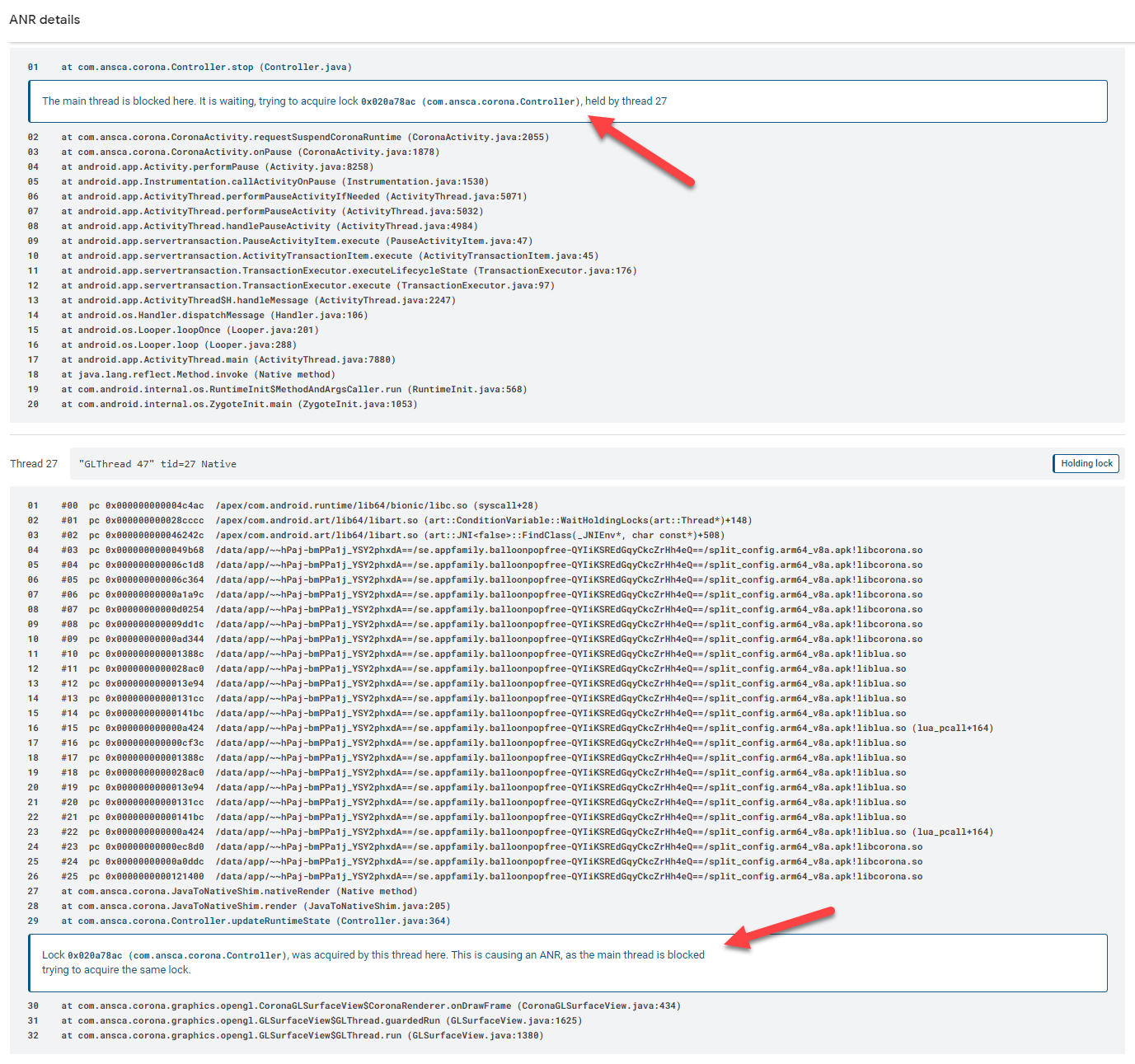 Android: Runtime bug - ANR in com.ansca.corona.Controller - new insight from Google Play · Issue ...