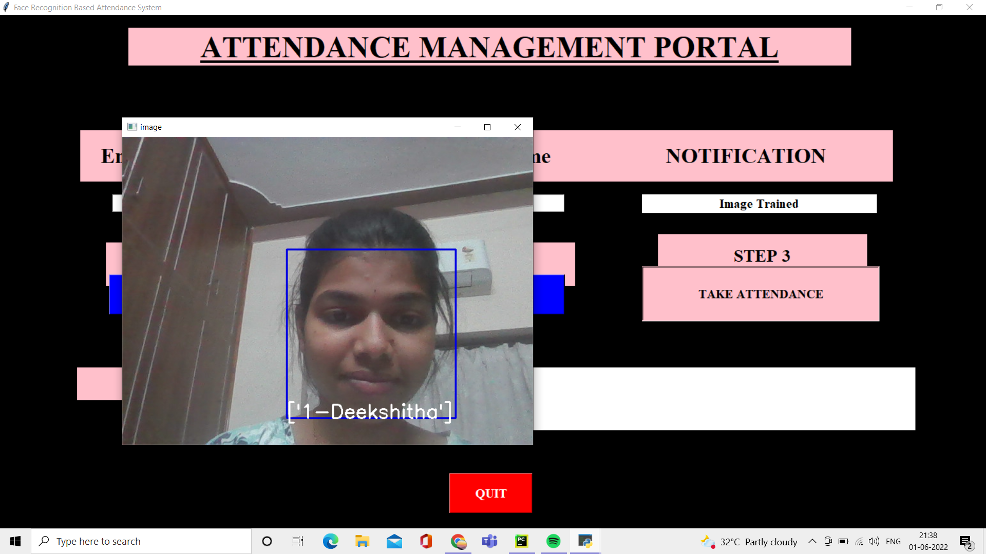 GitHub - Deekshitha-2002/FaceRecognitionBasedAttendanceSystem