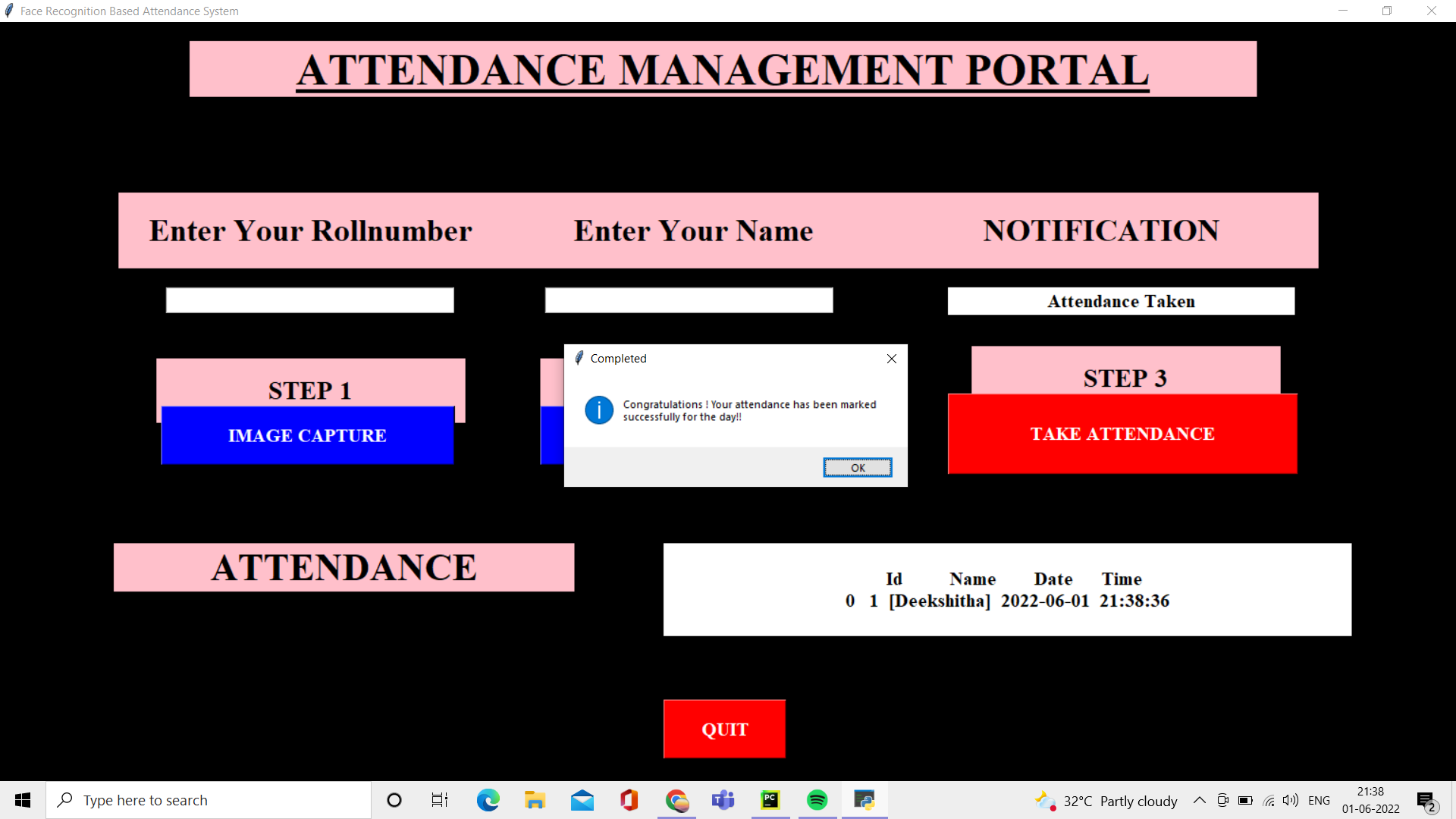 GitHub - Deekshitha-2002/FaceRecognitionBasedAttendanceSystem