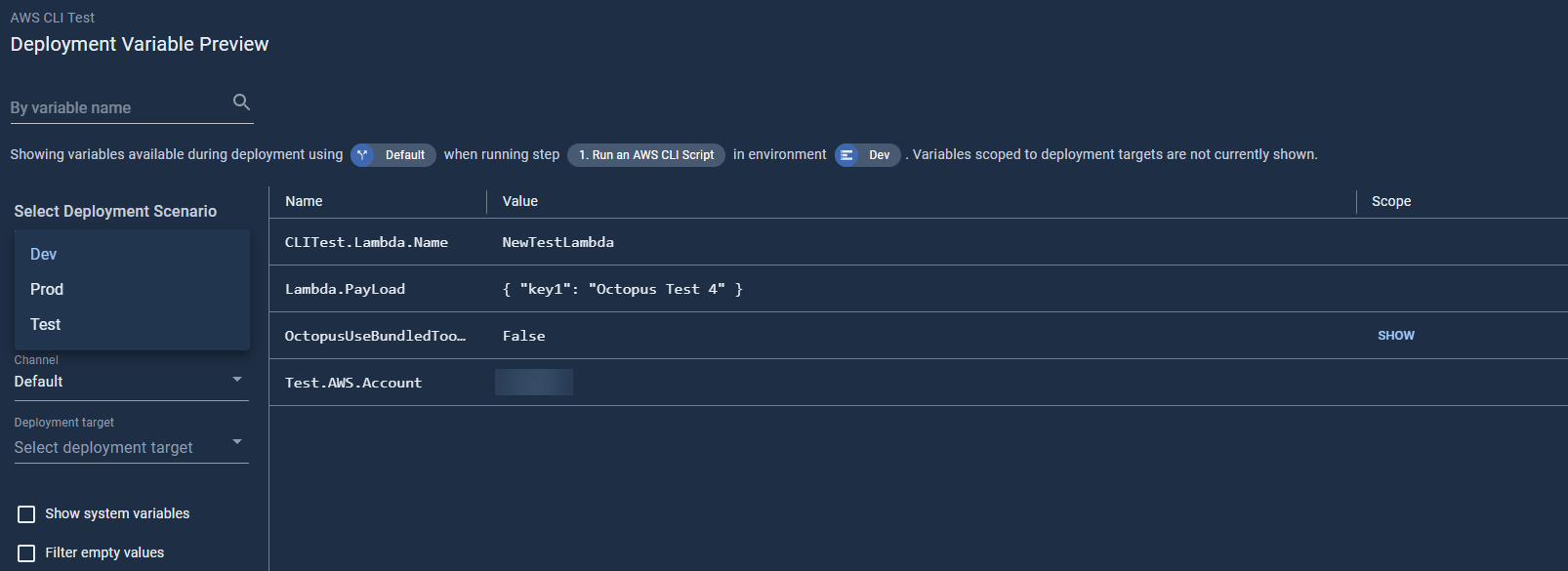 Deployment Variable Preview shows all environments after changing the Channel selection. · Issue ...
