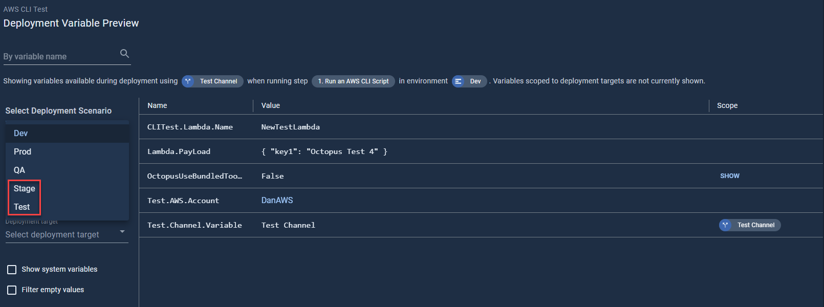 Deployment Variable Preview shows all environments after changing the Channel selection. · Issue ...