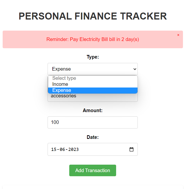 GitHub - AashiGoel/Personal-Finance-Tracker: Track your income ...