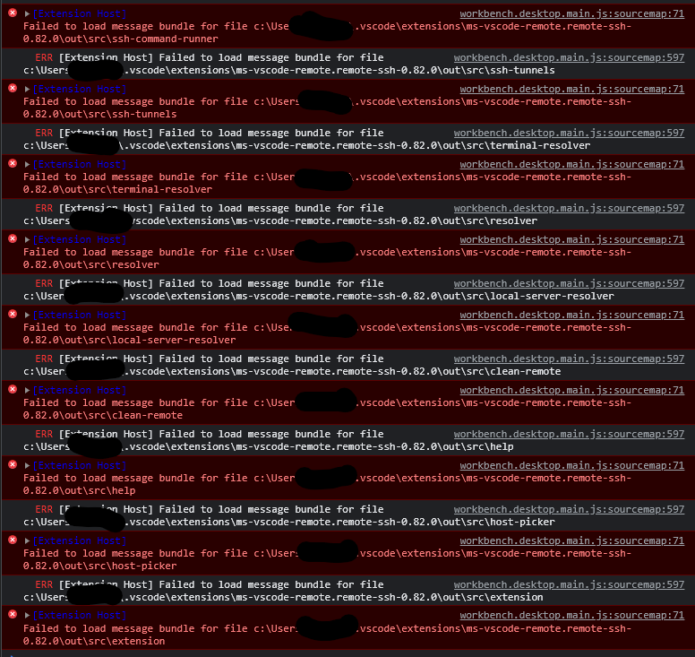 Failed To Load Message Bundle Error Comes Up When Trying To Ssh After Update From Remote Ssh