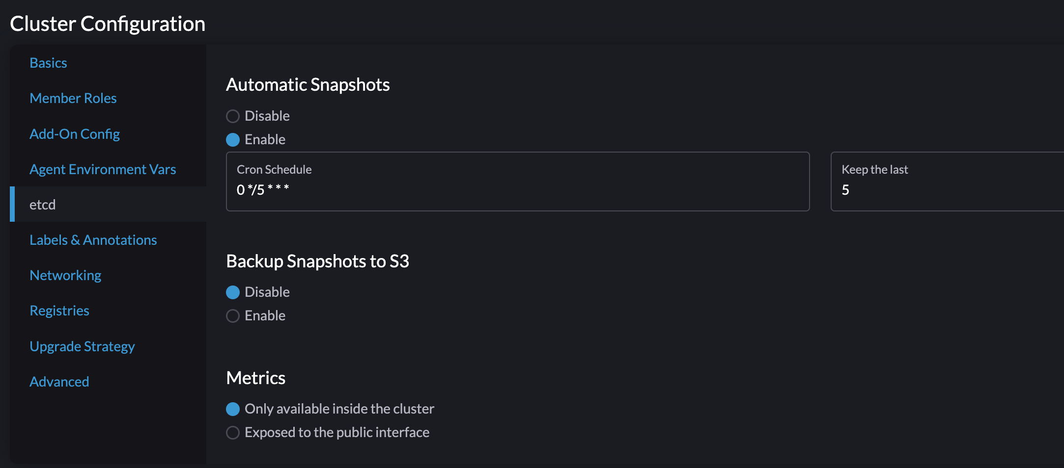 Rancher should treat `{}` S3 config for v2prov etcd snapshot as ...