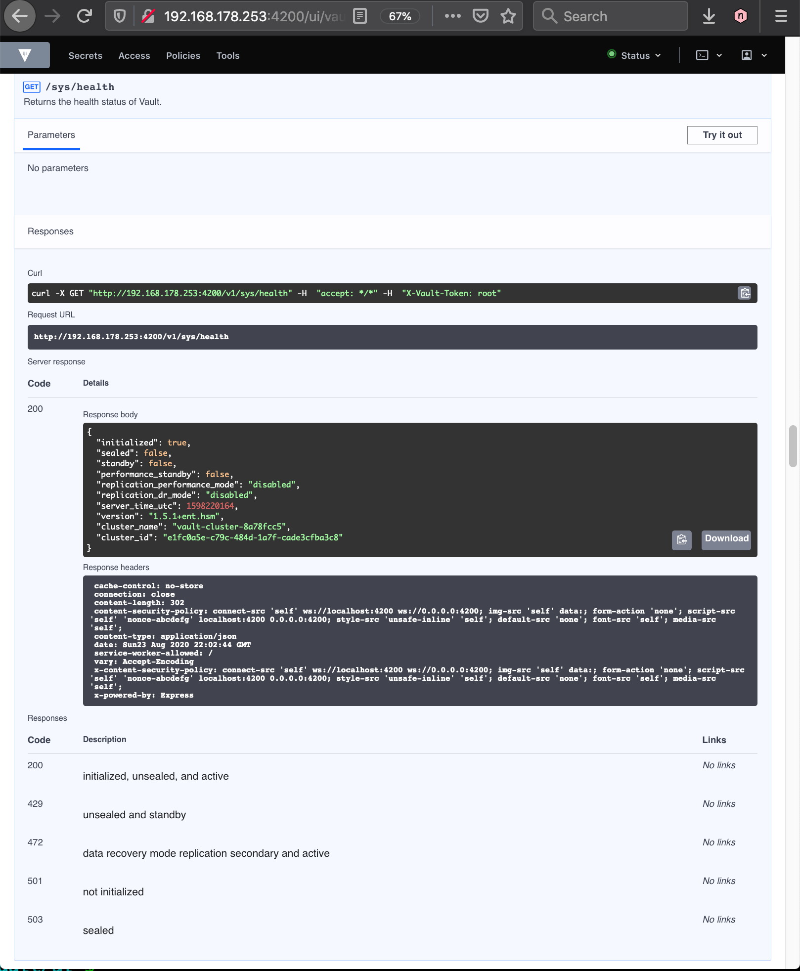 Swagger specs do not contain parameters for system health · Issue #7294 ...