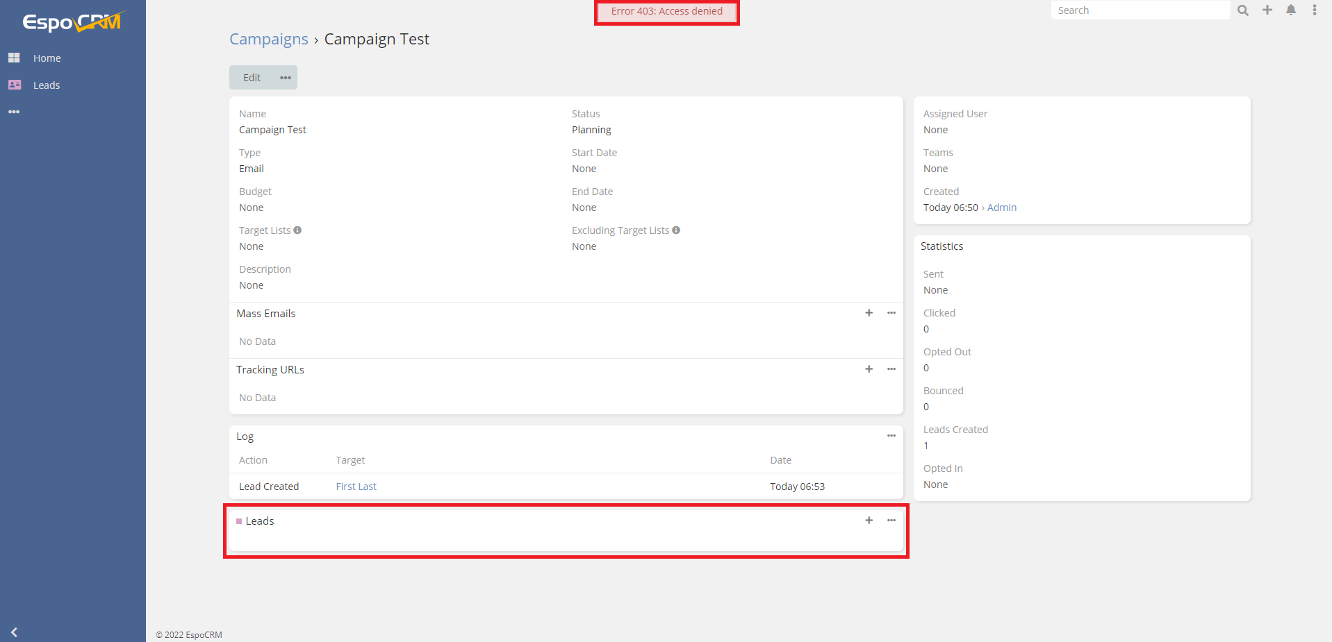 Bottom panel still shows but throw '403: Access denied' · Issue #2509 · espocrm/espocrm · GitHub