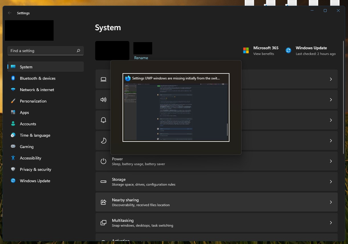 Just launched UWP windows are missing from the Windows 10 window ...