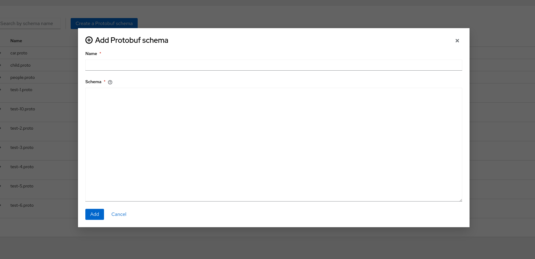 [Feature Request]: Add protobuf schema using Upload on the console · Issue #400 · infinispan ...