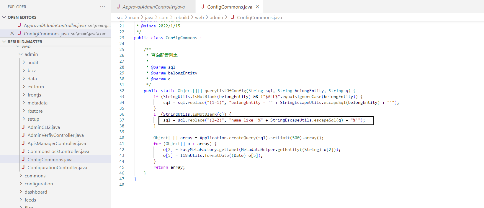 There is a SQL injection vulnerability in the/admin/robot/approval/list interface of the rebuild ...