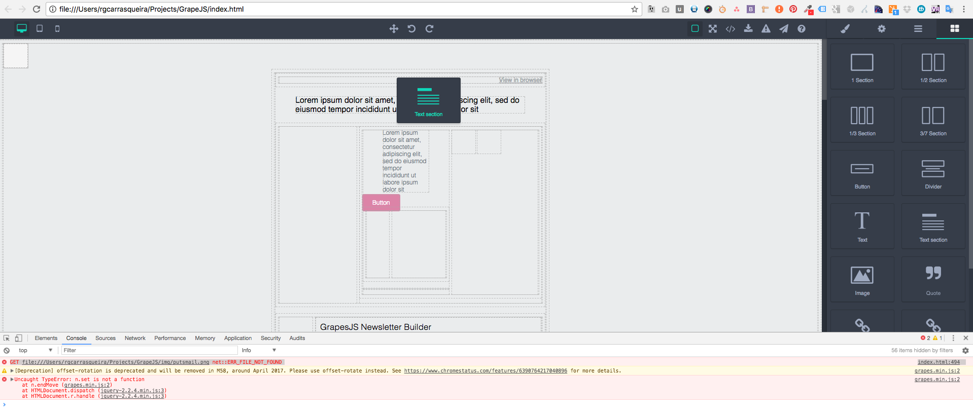 dragging text elements does not drop them correctly · Issue #103 · GrapesJS/grapesjs · GitHub