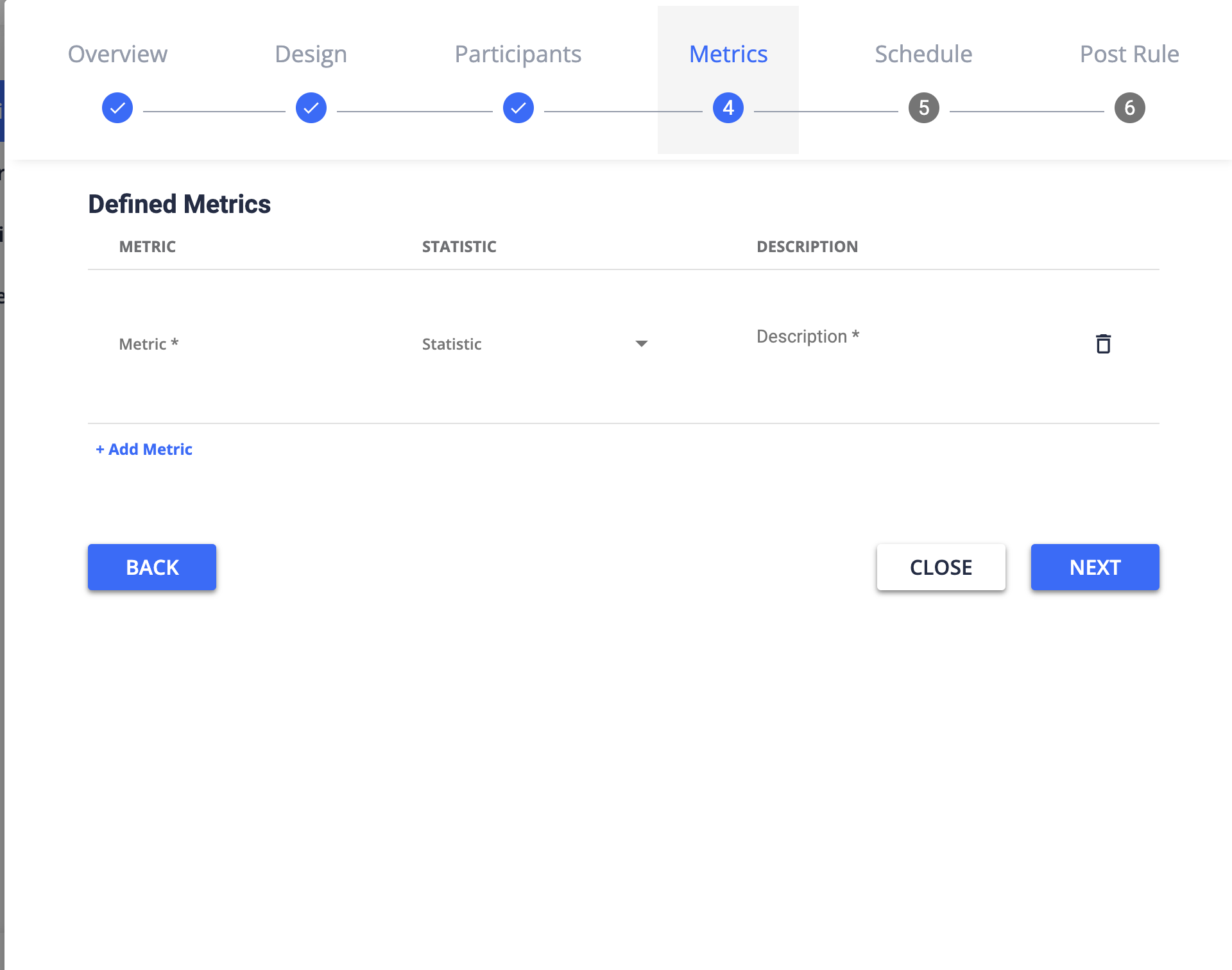 Create Experiment Modal: Metrics Step Design issues · Issue #412 · CarnegieLearningWeb/UpGrade ...