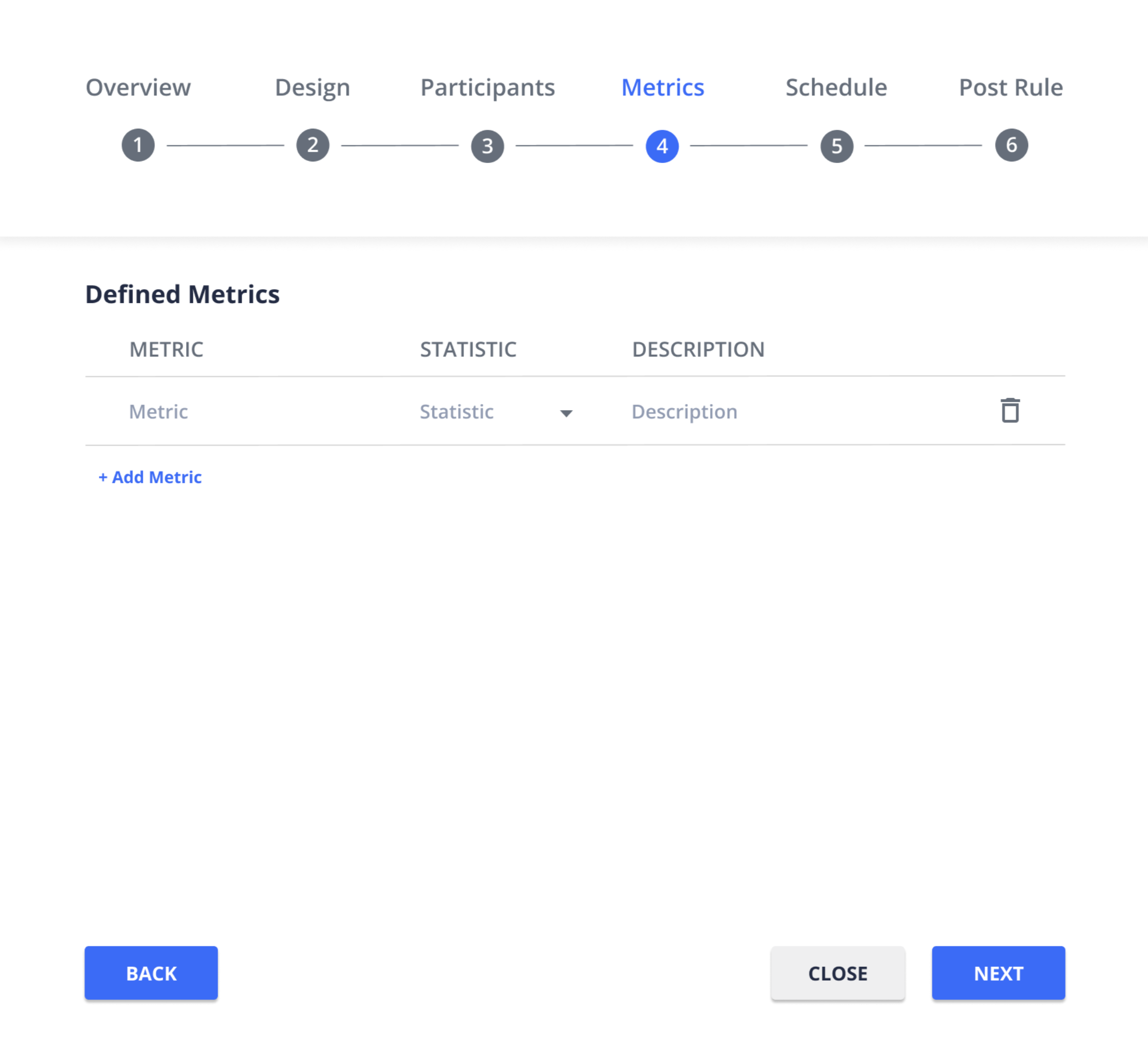 Create Experiment Modal: Metrics Step Design issues · Issue #412 · CarnegieLearningWeb/UpGrade ...