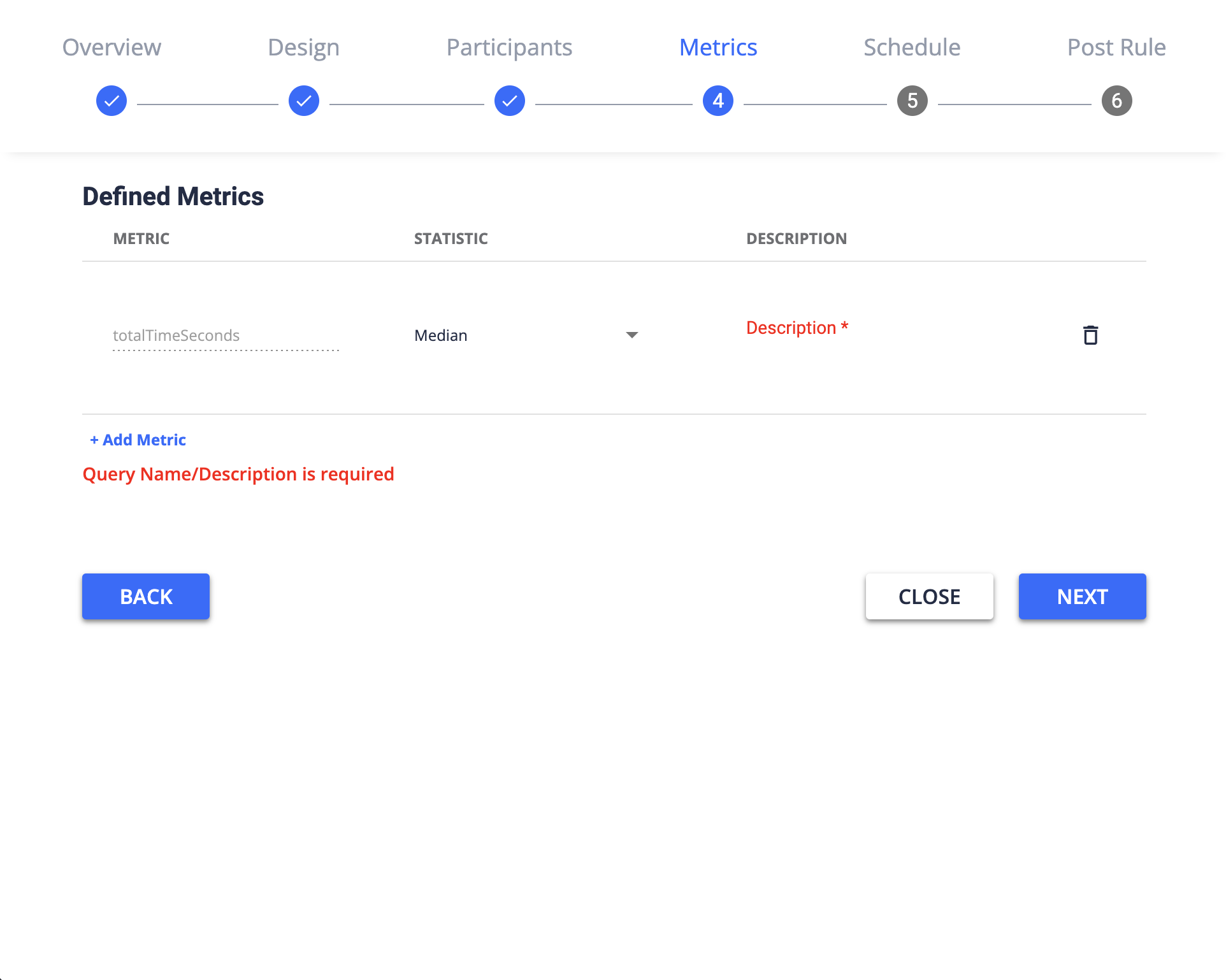 Create Experiment Modal: Metrics Step Design issues · Issue #412 · CarnegieLearningWeb/UpGrade ...