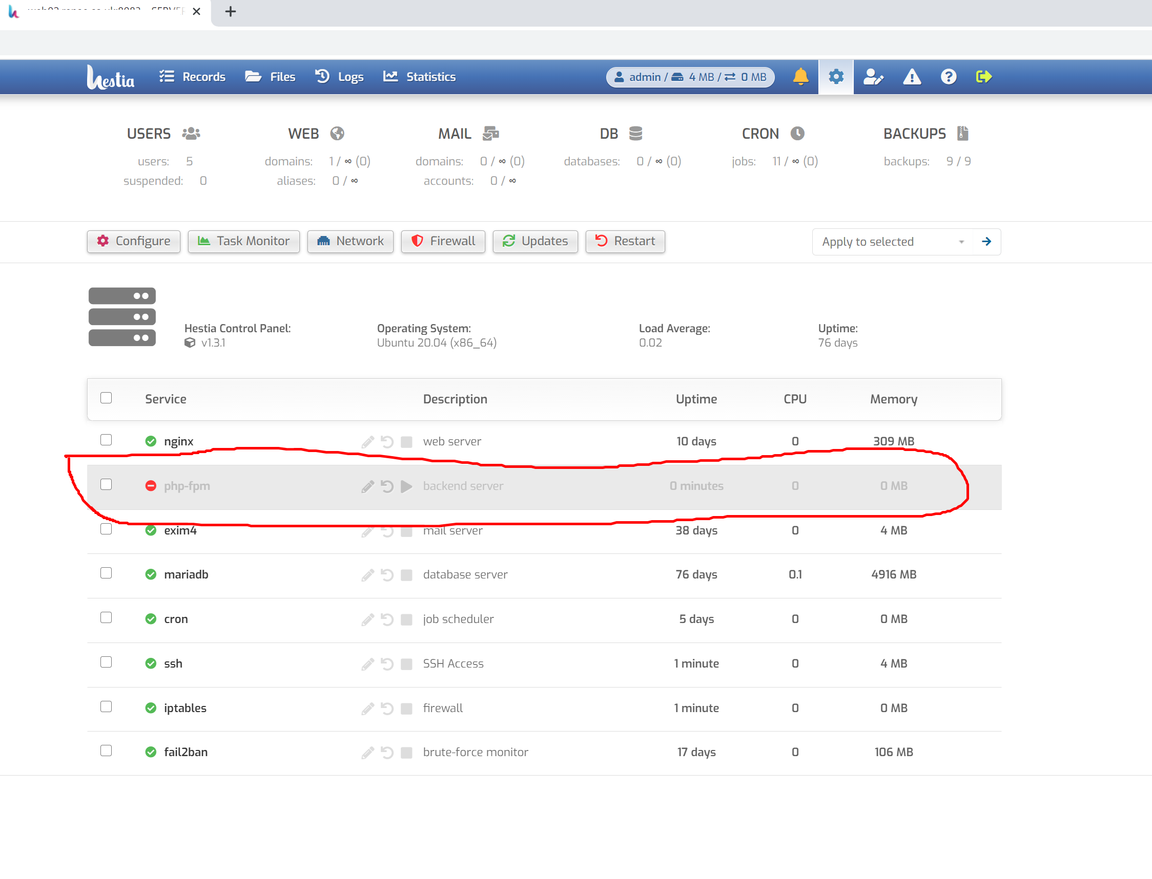 PHP FPM fails to start / reload after deleting user · Issue #1435 · hestiacp/hestiacp · GitHub