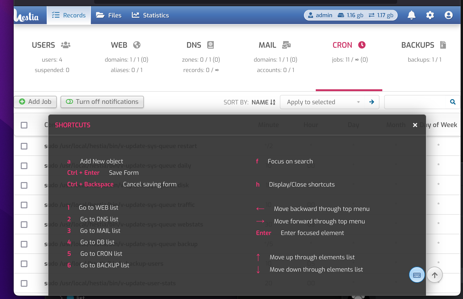 [Bug] Can't close shortcuts help on Full HD screen · Issue #2844 · hestiacp/hestiacp · GitHub