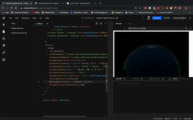 onPolygonClick won't trigger · Issue #7 · vasturiano/react-globe.gl · GitHub