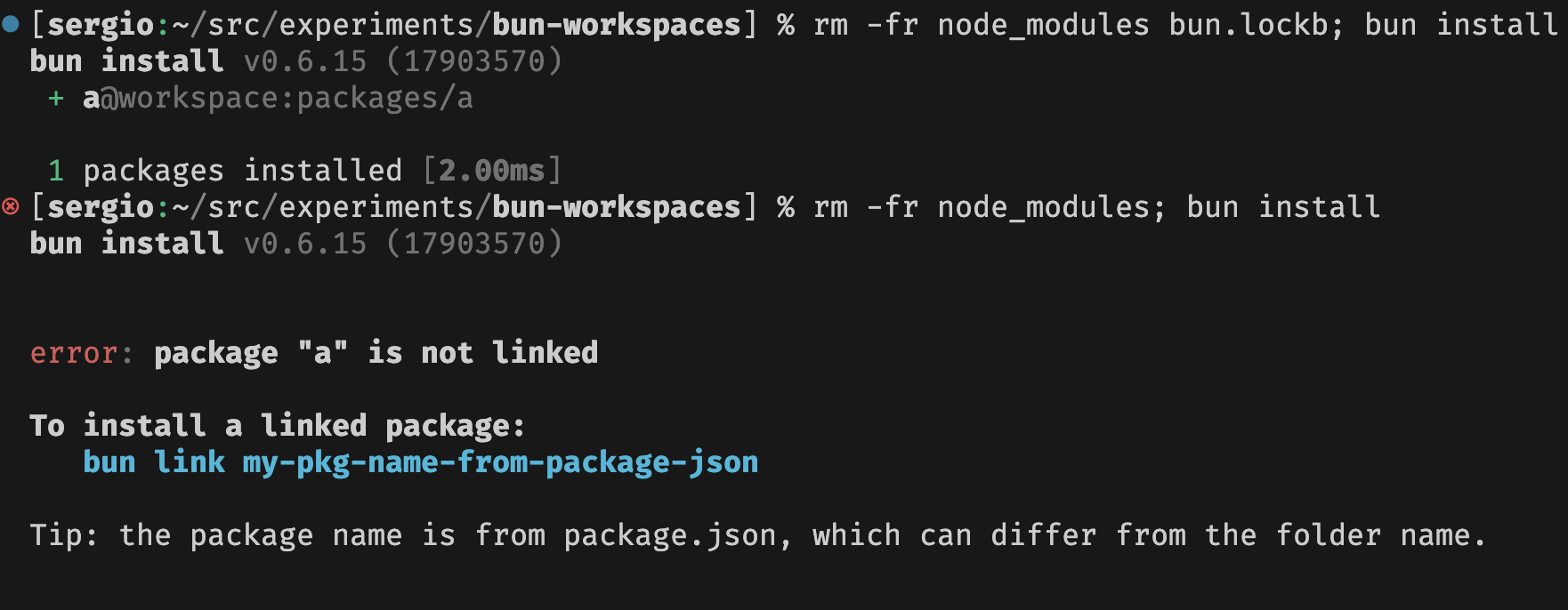 Fresh Installation In A Workspace Fails With Missing Linked Packages · Issue 3685 · Oven Shbun