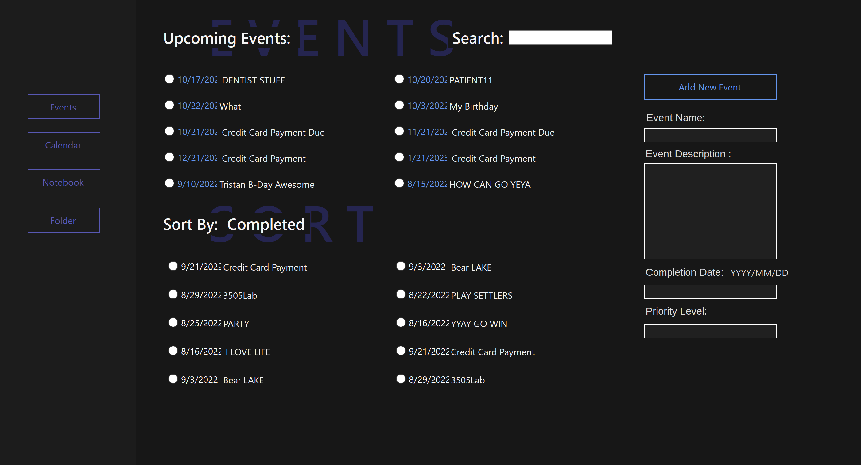 GitHub - CadeJAlmond/Scheduler: This app is an organizational tool consisting of a event manager ...