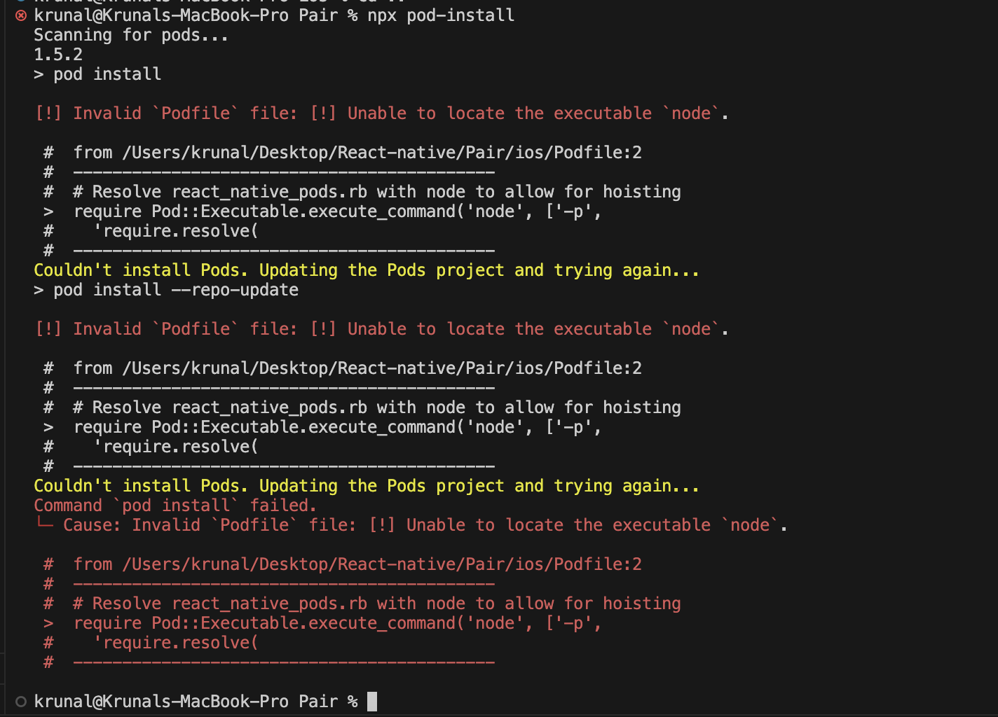 after project creation pod install is not working. · Issue #38257 ...
