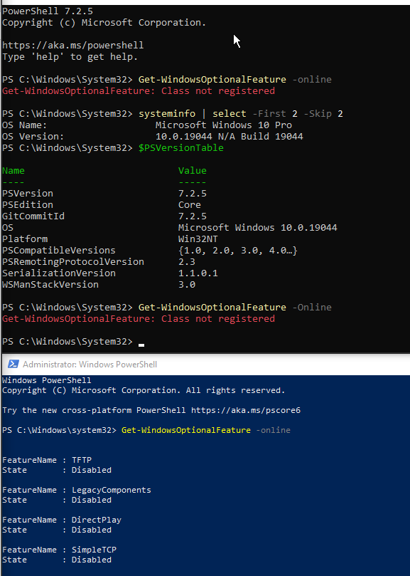 `Get-WindowsOptionalFeature -Online` fails on PowerShell from MSIX installation - [Get ...
