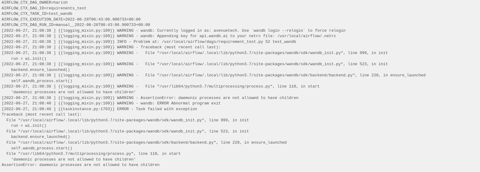 [CLI]: Wandb login within Airflow task throws multiprocessing error. · Issue #3861 · wandb/wandb ...