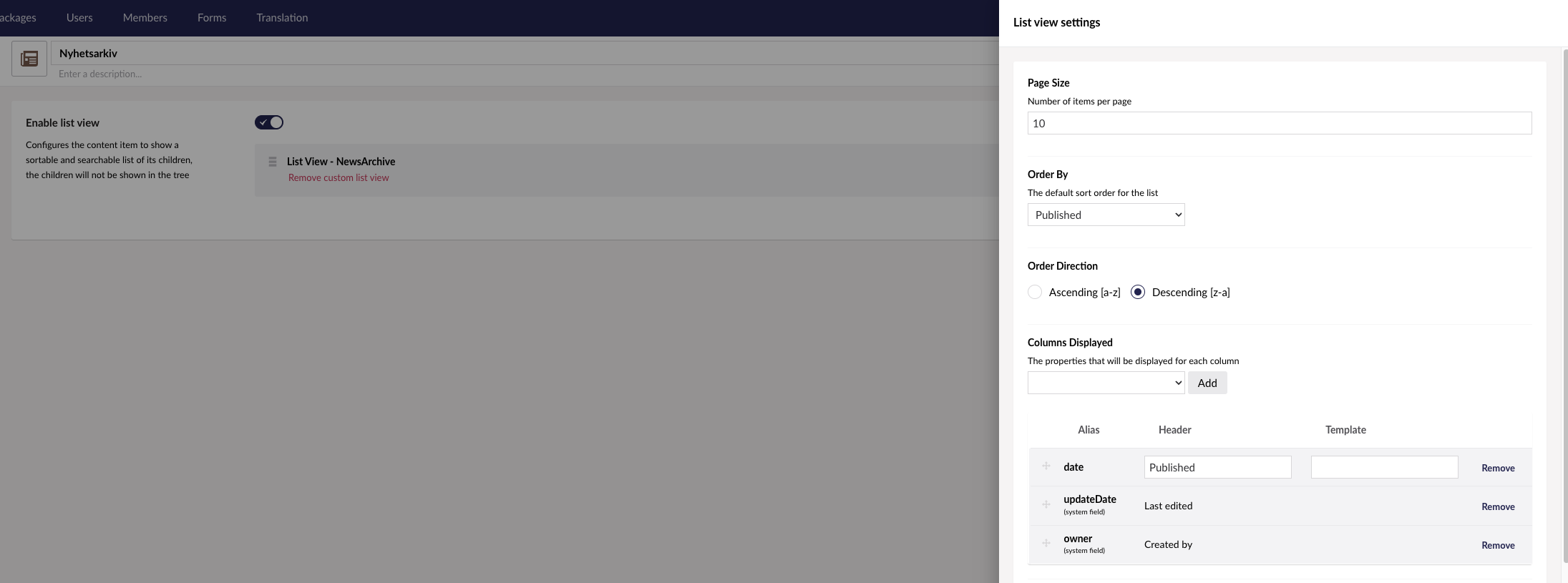Mini-list view sort order and direction · Issue #13609 · umbraco/Umbraco-CMS · GitHub