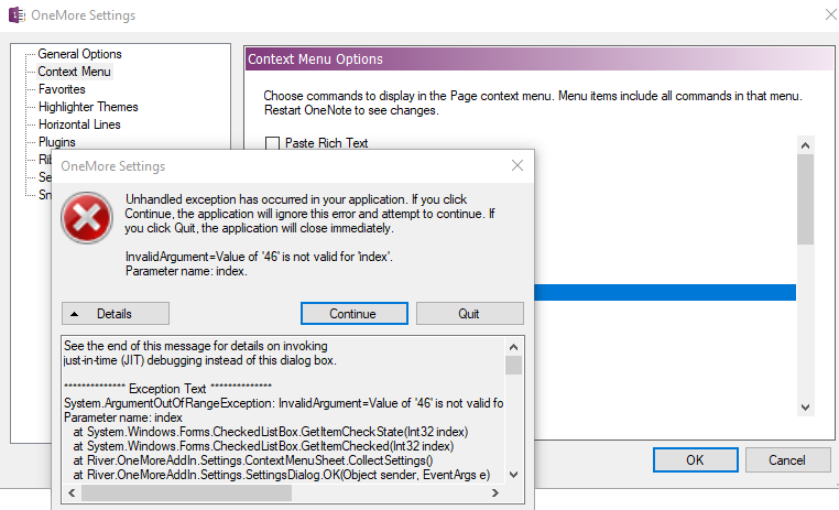 'Unhandled exception' error when trying to update context menu settings · Issue #380 ...