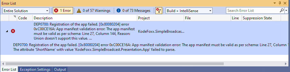 App Manifest Validation Error: The attribute 'ShortName' with value '*' failed to parse. · Issue ...