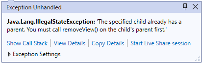 Android crash when adding a View to a Layout that is already in another Layout · Issue #15920 ...