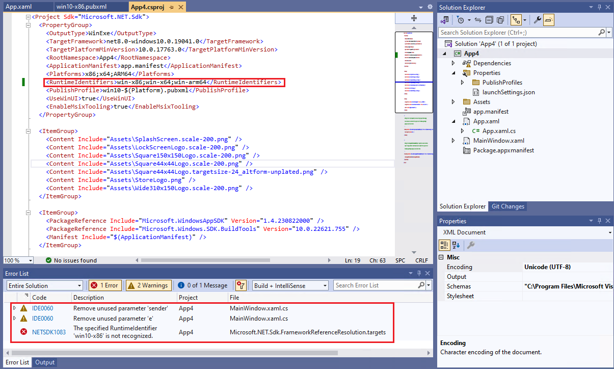 [.NET 8 RC1] Error NETSDK1083 "The specified RuntimeIdentifier 'win10-x86' is not recognized ...