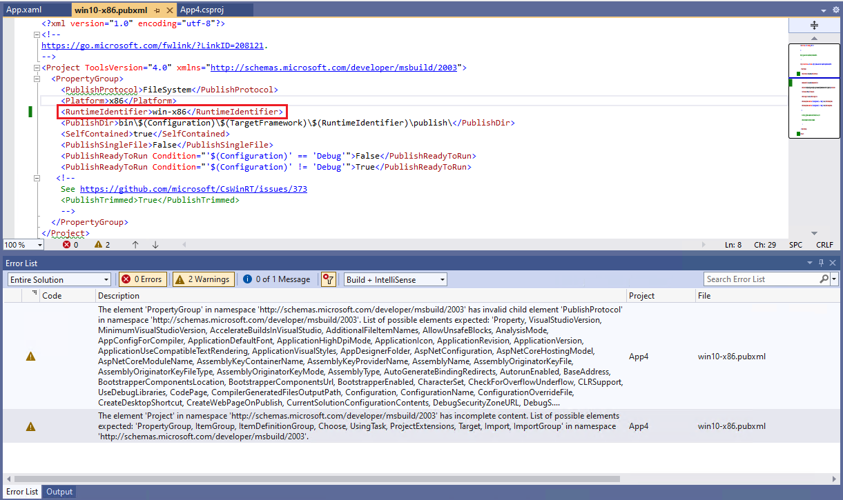 [.NET 8 RC1] Error NETSDK1083 "The specified RuntimeIdentifier 'win10-x86' is not recognized ...