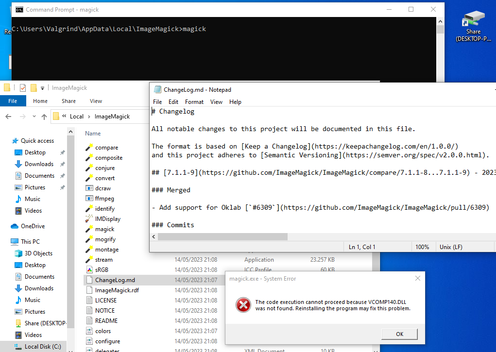7.1.1.9 portable Q16 HDRI. VCOMP140.dll missing. · Issue #6346 · ImageMagick/ImageMagick · GitHub