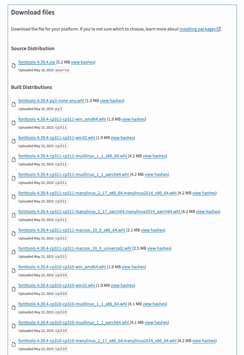 Hashes of 4.39.4 have changed · Issue #3120 · fonttools/fonttools · GitHub