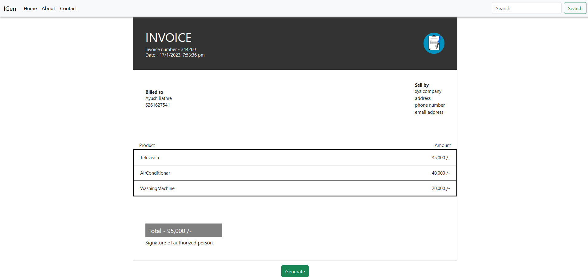 GitHub - AyushBathre2001/Invoice-generator: IGen is a web application ...