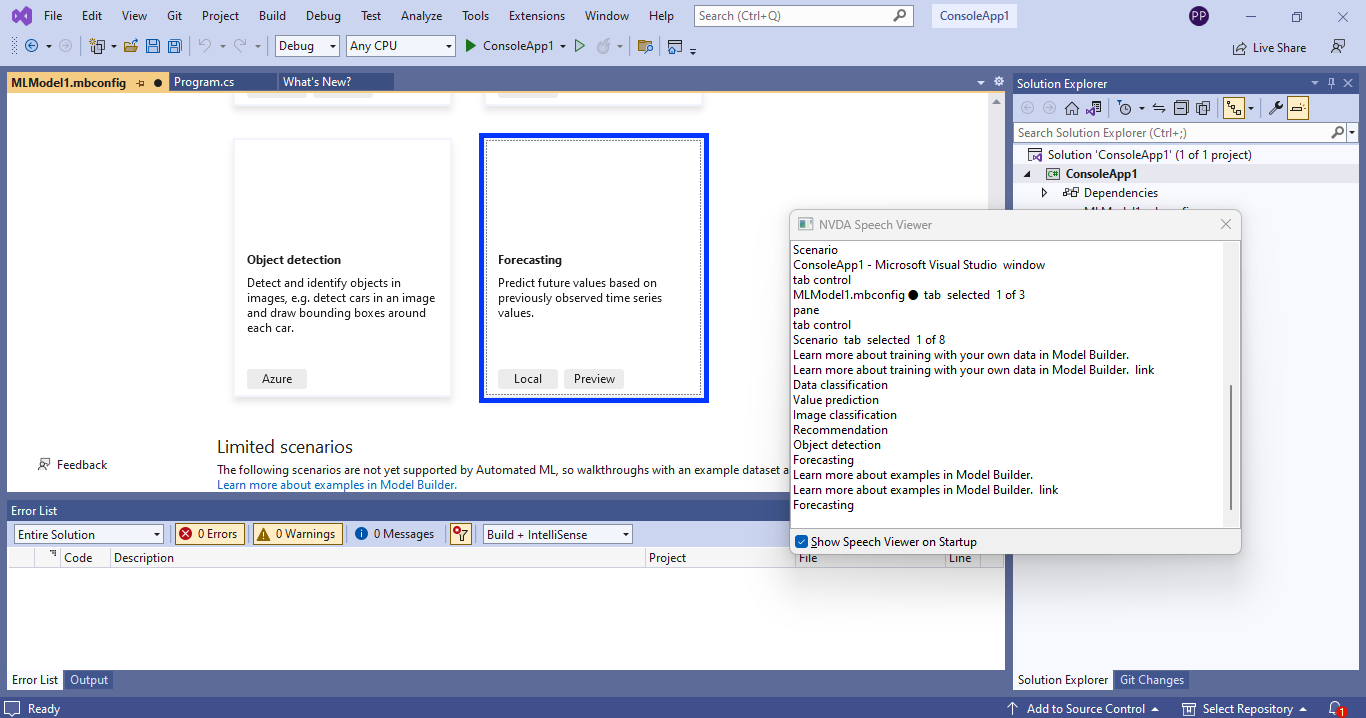 A11y_ML .NET Model Builder_ Scenario_ Screen Reader: Narrator/NVDA is not reading any ...