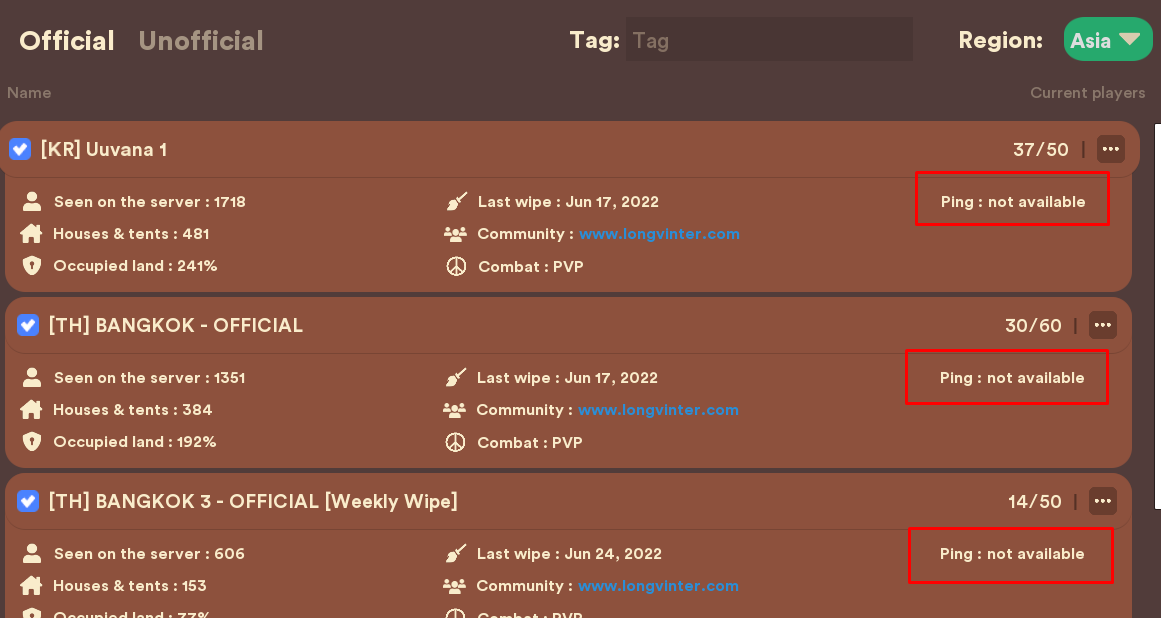 Some of the Servers not showing ping in the servers list menu. · Issue #968 · Uuvana-Studios ...