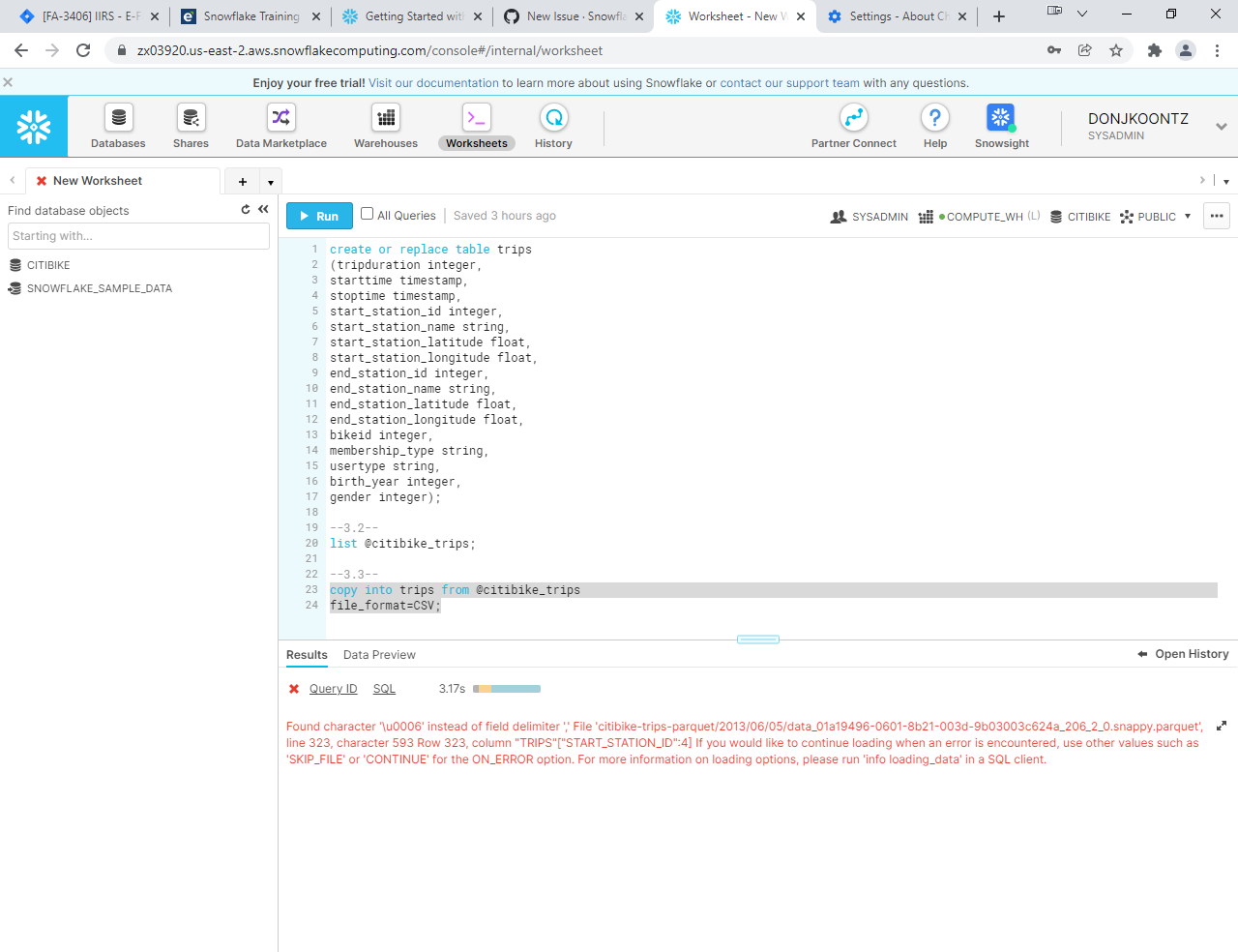 Load Data step, bad data · Issue #202 · Snowflake-Labs/sfquickstarts · GitHub