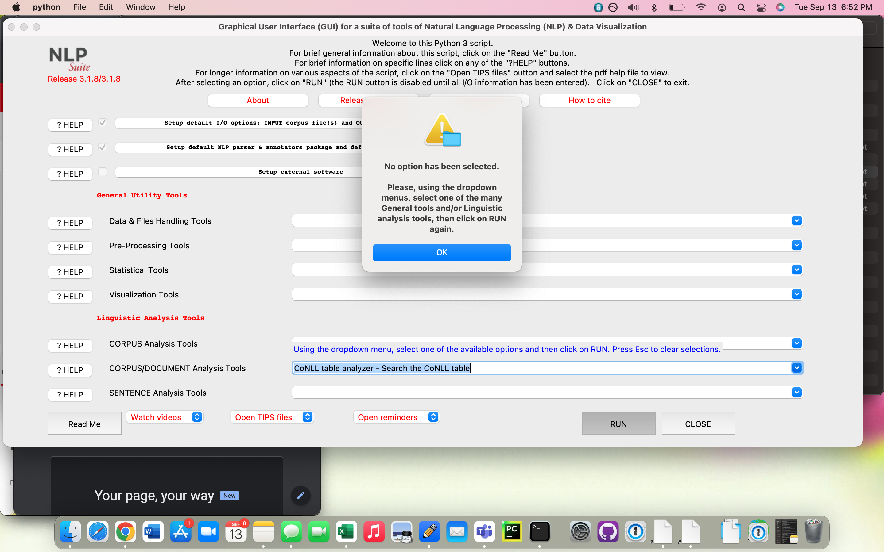 [BUG]: Unable to open CoNLL table analyzer GUI · Issue #783 · NLP-Suite/NLP-Suite · GitHub