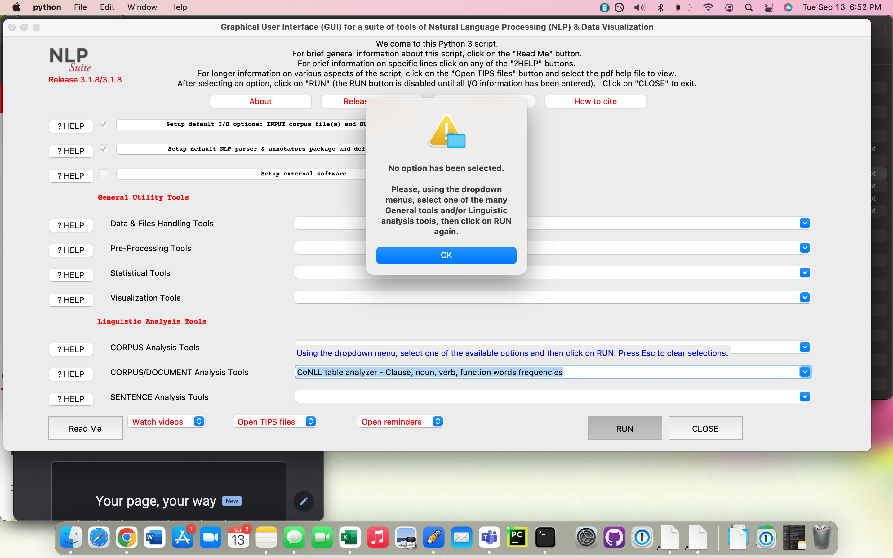 [BUG]: Unable to open CoNLL table analyzer GUI · Issue #783 · NLP-Suite/NLP-Suite · GitHub